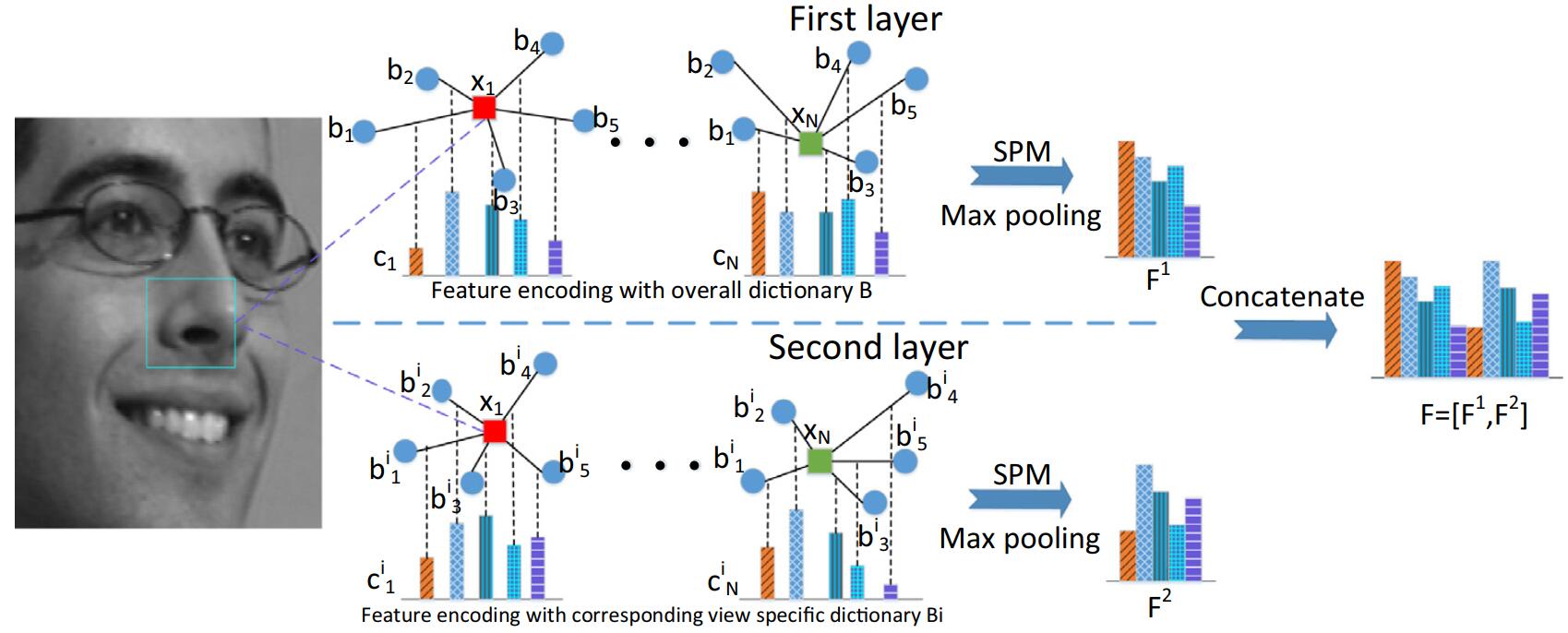 Locality Constrained Linear Coding Based Bi Layer Model For Multi View Facial Expression